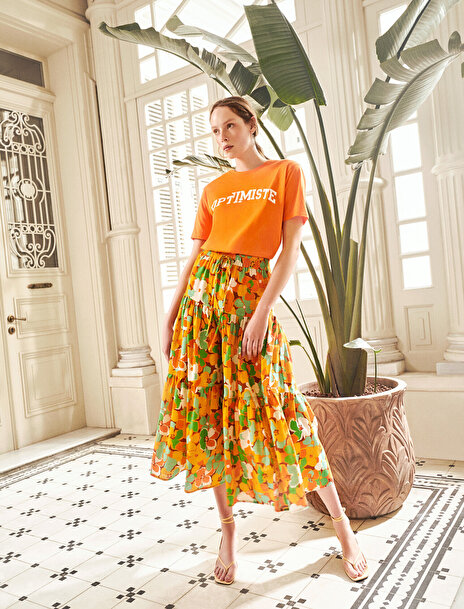 Koton Kadın Çiçekli Midi Boy Pamuklu Etek