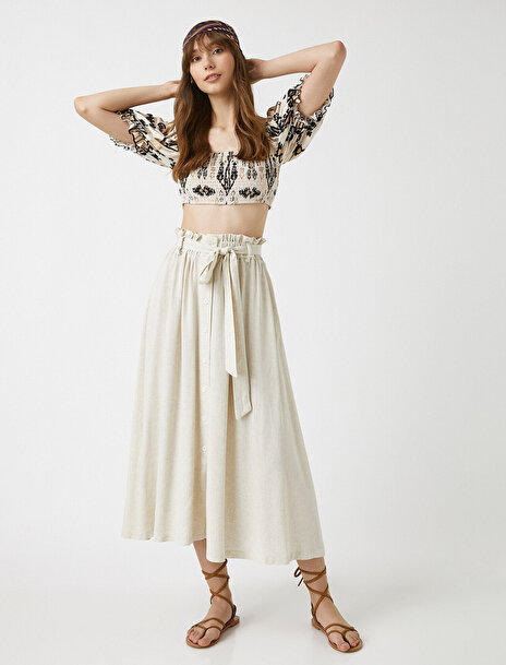 Koton Kadın Beli Kuşaklı Etek Önü Düğmeli