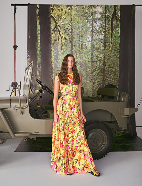 Koton Kadın Sırt Detaylı Elbise Çiçekli Pamuklu