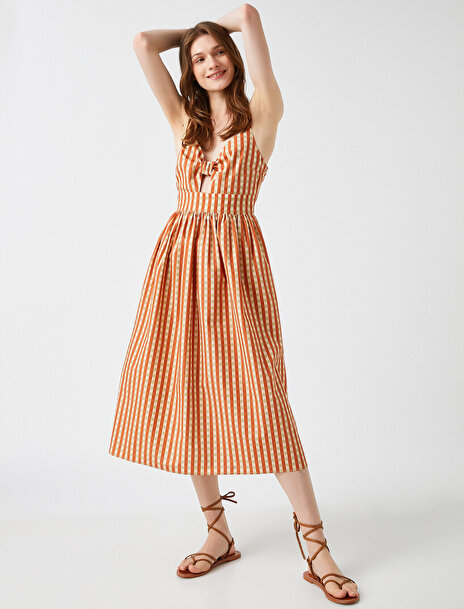 Koton Kadın Kareli Elbise Pencere Detayli Pamuklu