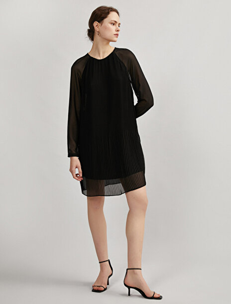 Koton Kadın Tül Elbise Pileli Uzun Kollu Mini