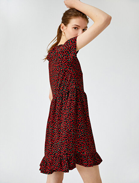 Koton Kadın Çiçekli Elbise Kısa Kollu Bisiklet Yaka Mini