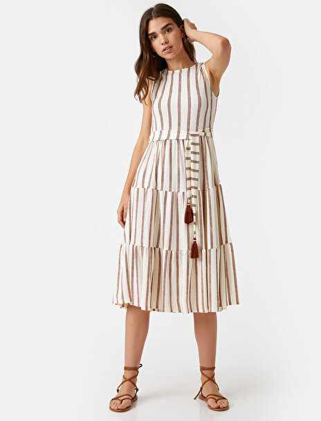 Koton Kadın Çizgili Elbise Kemerli
