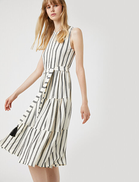 Koton Kadın Çizgili Elbise Kemerli