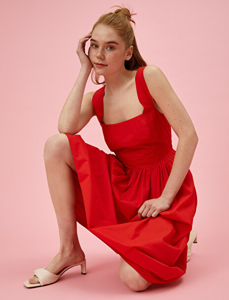 Koton Kadın Poplin Elbise Kare Yaka