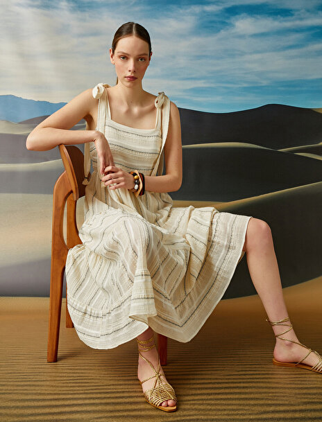 Koton Kadın Kare Yaka Elbise Çizgili Pamuklu