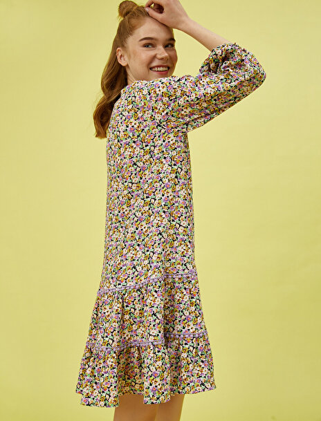 Koton Kadın Çiçekli Yazlık Elbise Uzun Kollu Mini Koton Kadın Çiçekli Yazlık Elbise Uzun Kollu Mini