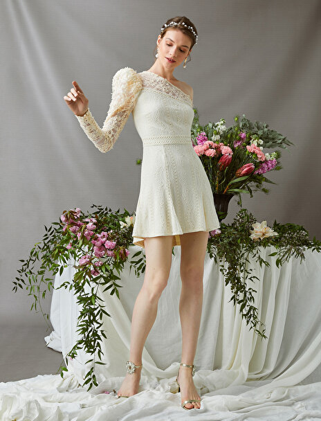 Koton Kadın Dantelli Tek Omuz Elbise