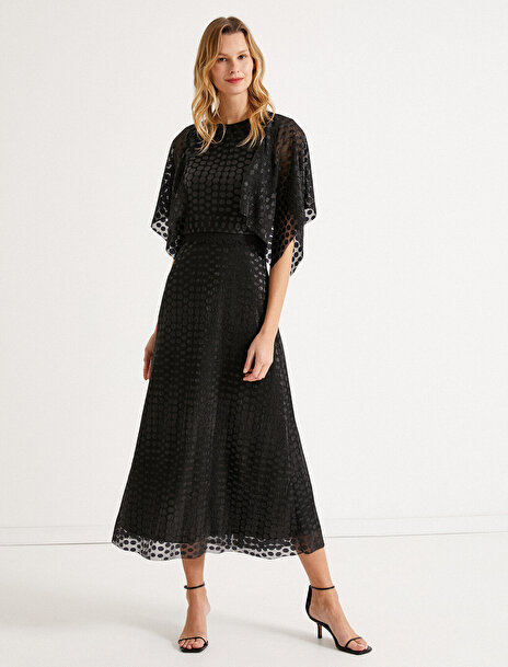 Koton Kadın Puantiyeli Elbise Abiye Bisiklet Yaka Metalik