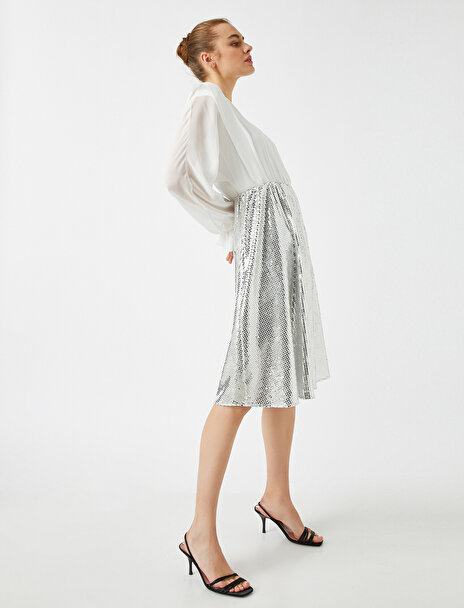 Koton Kadın Pullu Elbise Abiye Dökümlü Tül