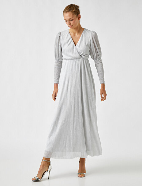 Koton Kadın Uzun Elbise Abiye Pileli Uzun Kollu Koton Kadın Uzun Elbise Abiye Pileli Uzun Kollu