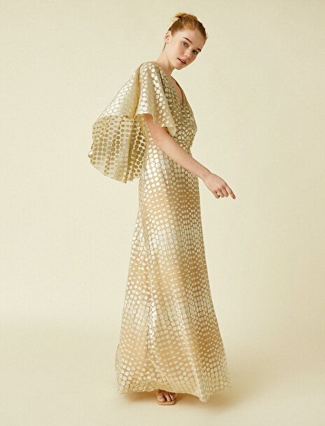 Koton Kadın Puantiyeli Elbise Abiye Metalik