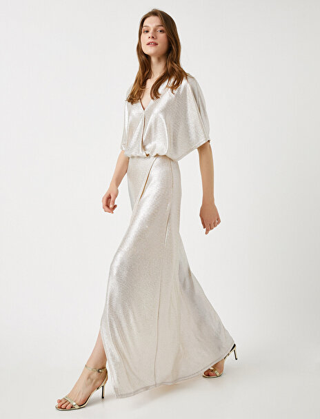 Koton Kadın Yırtmaçlı Elbise Metalik Uzun