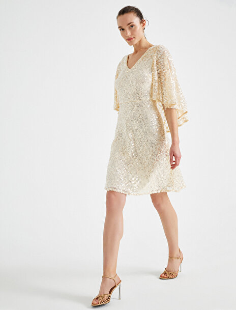 Koton Kadın Pullu Elbise V Yaka