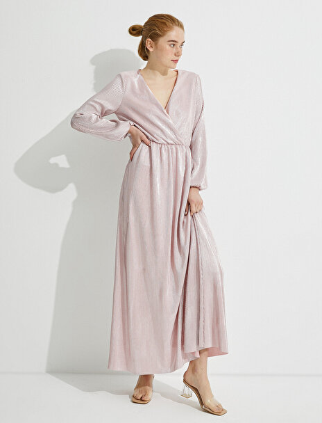 Koton Kadın Uzun Elbise V Yaka Metalik