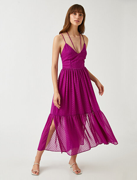 Koton Kadın V Yaka Nakışlı Elbise Midi Boy Koton Kadın V Yaka Nakışlı Elbise Midi Boy