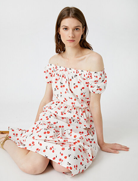 Koton Kadın Desenli Elbise Omuz Açık Pamuklu