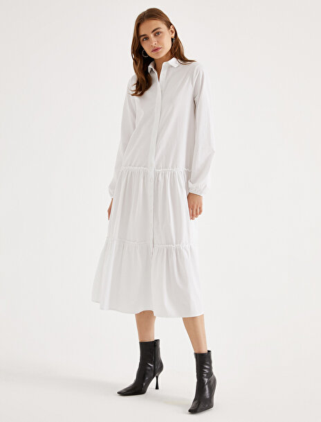 Koton Kadın Gömlek Yaka Elbise Uzun Kollu Maxi Pamuklu Koton Kadın Gömlek Yaka Elbise Uzun Kollu Maxi Pamuklu