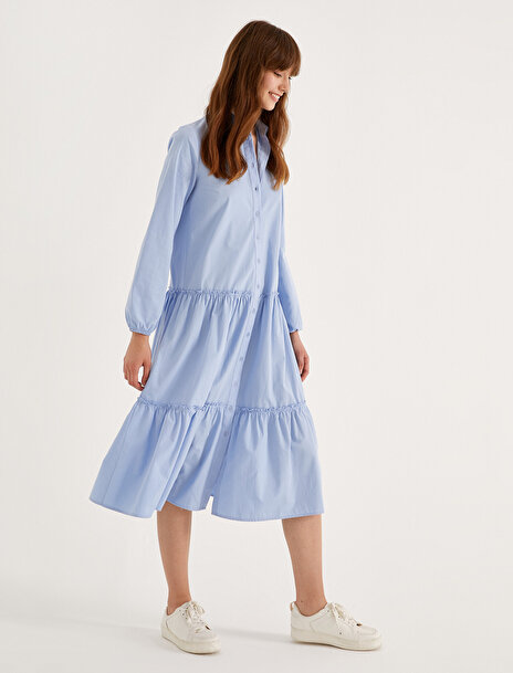 Koton Kadın Gömlek Yaka Elbise Uzun Kollu Maxi Pamuklu Koton Kadın Gömlek Yaka Elbise Uzun Kollu Maxi Pamuklu