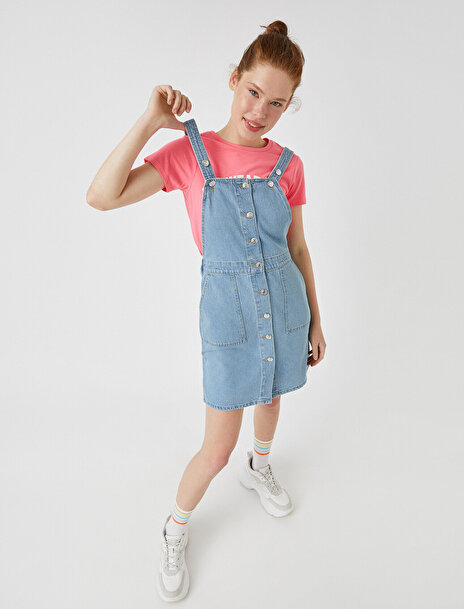 Koton Ole Genç Kız Cepli Düğme Detaylı Kot Elbise