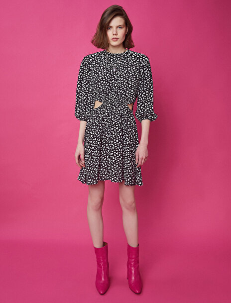 Koton Kadın Pencere Detaylı Elbise Desenli 3/4 Kol Mini