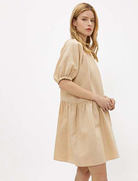 Koton Kadın Bisiklet Yaka Balon Kollu Kısa Elbise