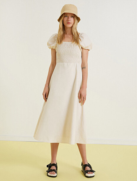 Koton Kadın Kısa Kollu Elbise Pamuklu Büzgülü