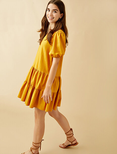 Koton Kadın Keten Elbise Balon Kollu