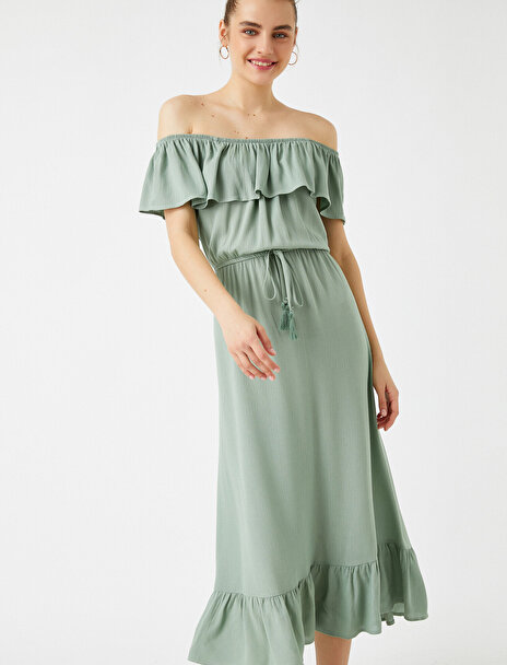 Koton Kadın Omuz Açık Elbise Belden Bağlamalı