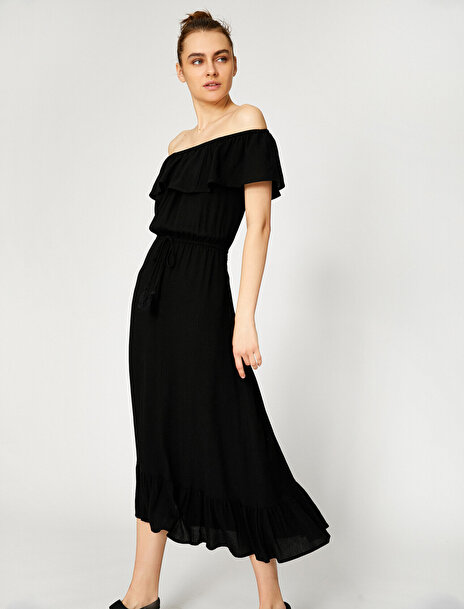 Koton Kadın Omuz Açık Elbise Belden Bağlamalı