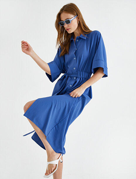 Koton Kadın Gömlek Yaka Elbise Kuşaklı