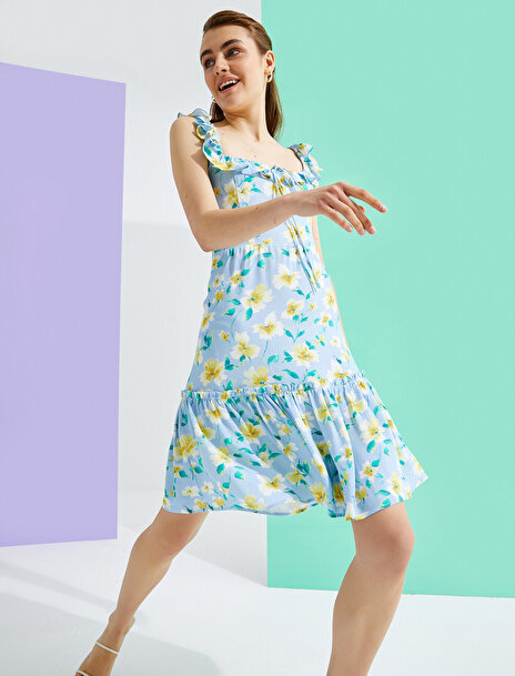 Koton Kadın Çiçekli Yazlık Elbise Firfirli