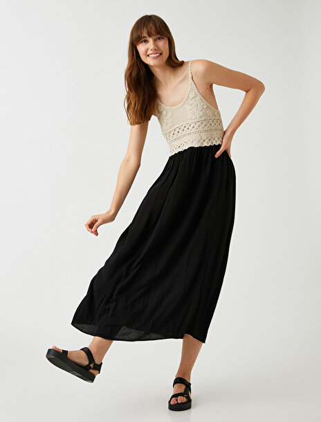 Koton Kadın İnce Askılı Dantel Detaylı Uzun Elbise Koton Kadın İnce Askılı Dantel Detaylı Uzun Elbise