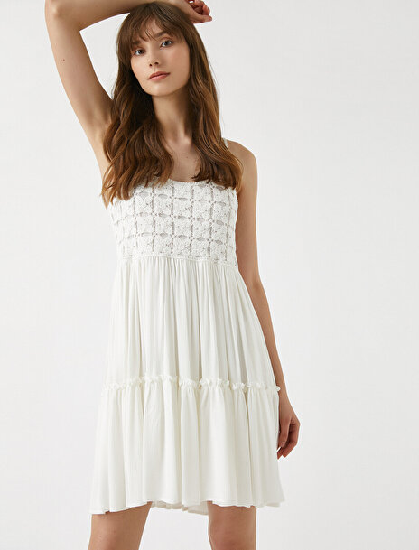 Koton Kadın Örme Detaylı Elbise Askılı Volanlı