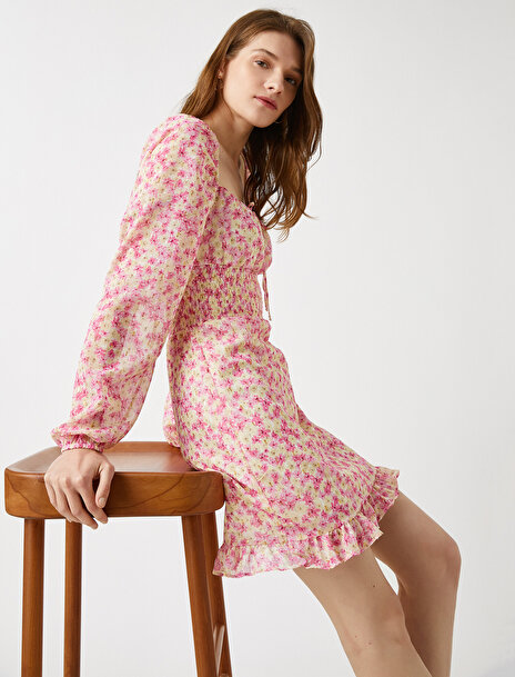 Koton Kadın Çiçekli Yazlık Elbise Uzun Kollu Mini Koton Kadın Çiçekli Yazlık Elbise Uzun Kollu Mini