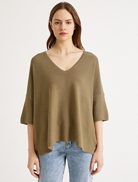 Koton Kadın V Yaka Kazak Pamuklu