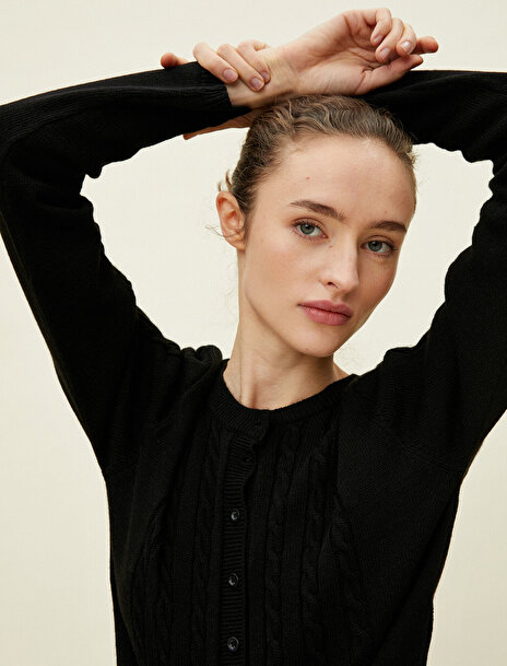 Koton Kadın Saç Örgülü Düğmeli Hırka