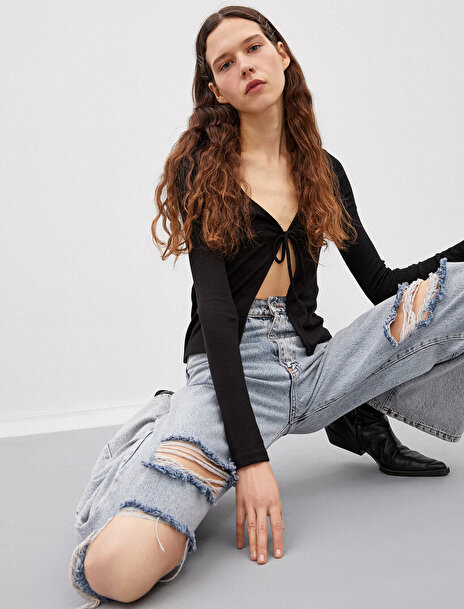 Koton Kadın Önden Bağlamalı Tişört Uzun Kollu