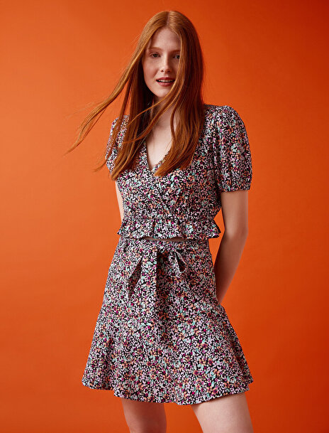 Koton Ole Genç Kız Çiçekli Tişört Balon Kol