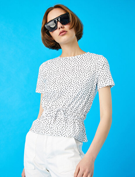 Koton Ole Genç Kız Puantiyeli Tişört Belden Bağlamalı Pamuklu