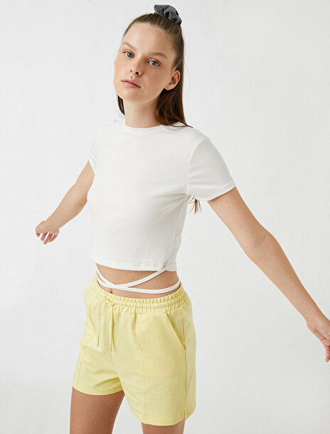 Koton Ole Genç Kız Beli İpli Crop Tişört Kısa Kollu Koton Ole Genç Kız Beli İpli Crop Tişört Kısa Kollu