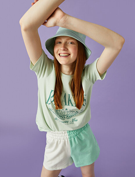 Koton Kadın Baskılı Tişört Bisiklet Yaka Kısa Kollu Pamuklu