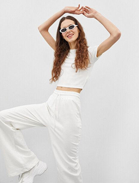 Koton Ole Genç Kız Bisiklet Yaka Kısa Kollu Slim Crop Tişört