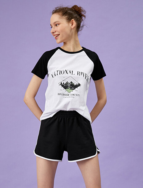 Koton Ole Genç Kız Renk Bloklu Tişört Yazılı Baskılı Pamuklu