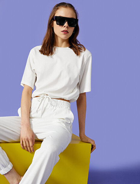 Koton Ole Genç Kız Bisiklet Yaka Tişört Beli Lastikli Pamuklu