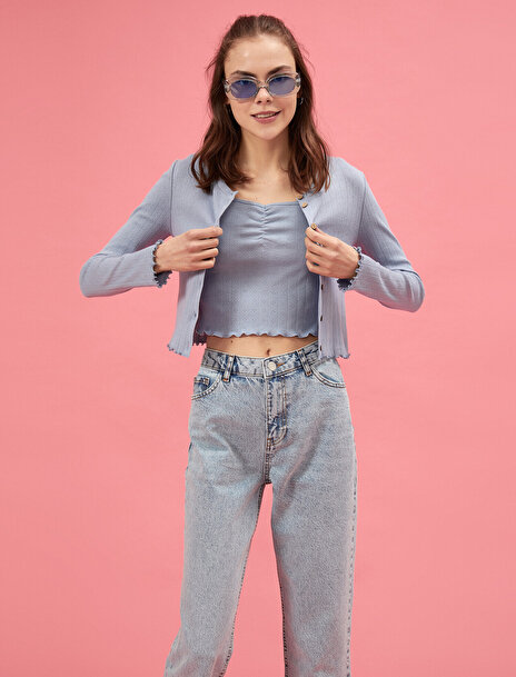 Koton Ole Genç Kız Crop Hırka Pamuklu Düğmeli