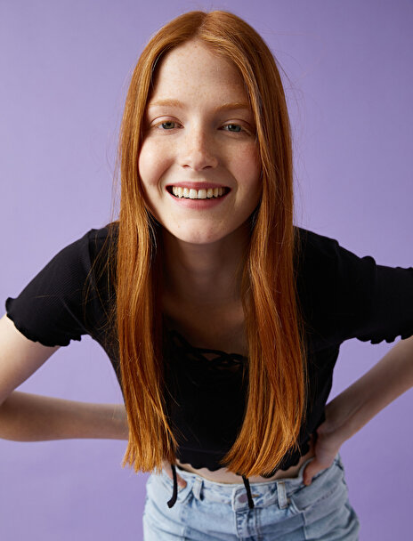 Koton Ole Genç Kız Crop Tişört Fitilli Pamuklu Koton Ole Genç Kız Crop Tişört Fitilli Pamuklu