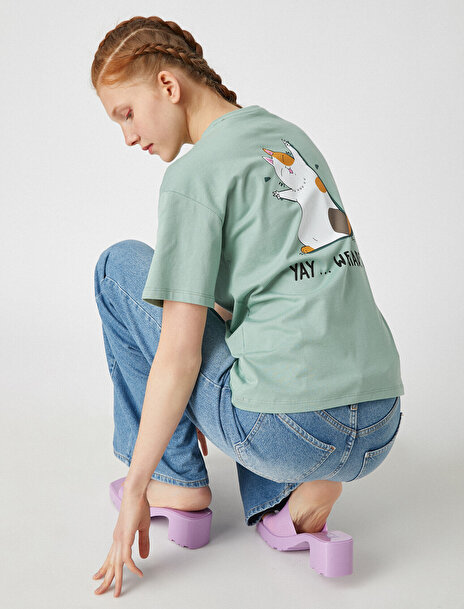 Koton Ole Genç Kız Oversize Tişört Baskılı Pamuklu