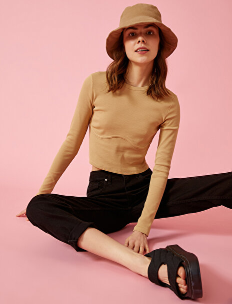 Koton Kadın Uzun Kollu Tişört Bisiklet Yaka Fitilli