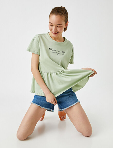 Koton Ole Genç Kız Yazılı Baskılı Tişört Kısa Kollu Pamuklu